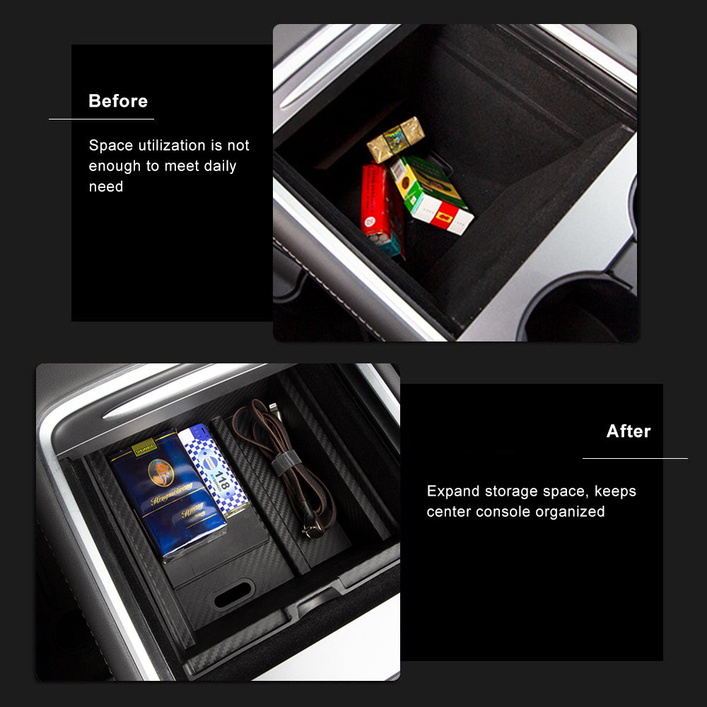 Center Console Tesla Organizer Carbon Fiber Armrest Storage Box Cup Ho ...