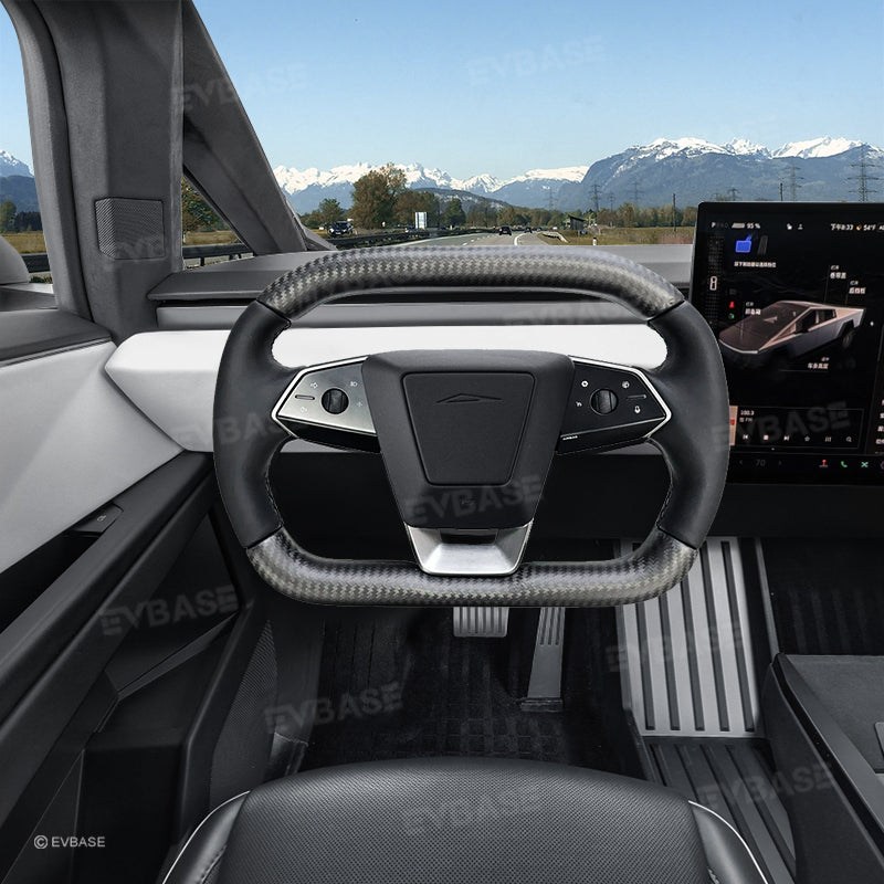 Tesla Cybertruck Steering Wheel Covers Real Carbon Fiber Upper Lower O ...