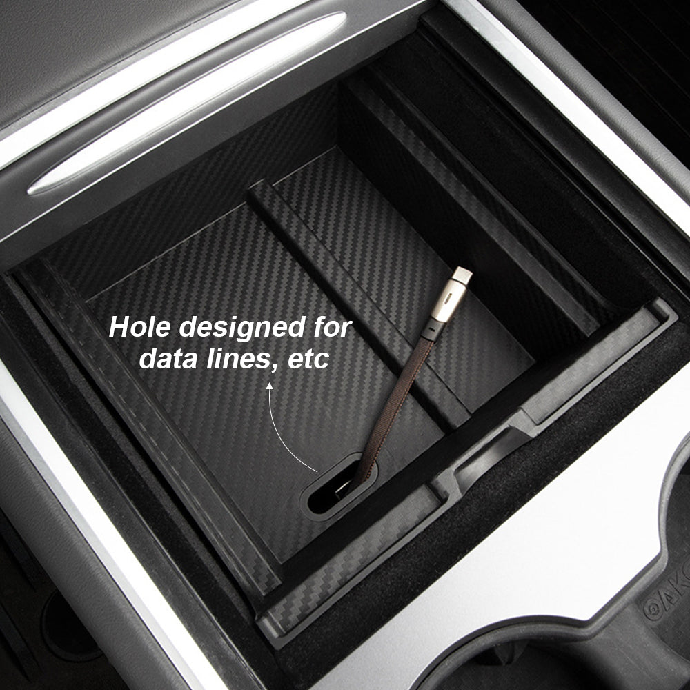 Center Console Tesla Organizer Carbon Fiber Armrest Storage Box Cup Ho ...