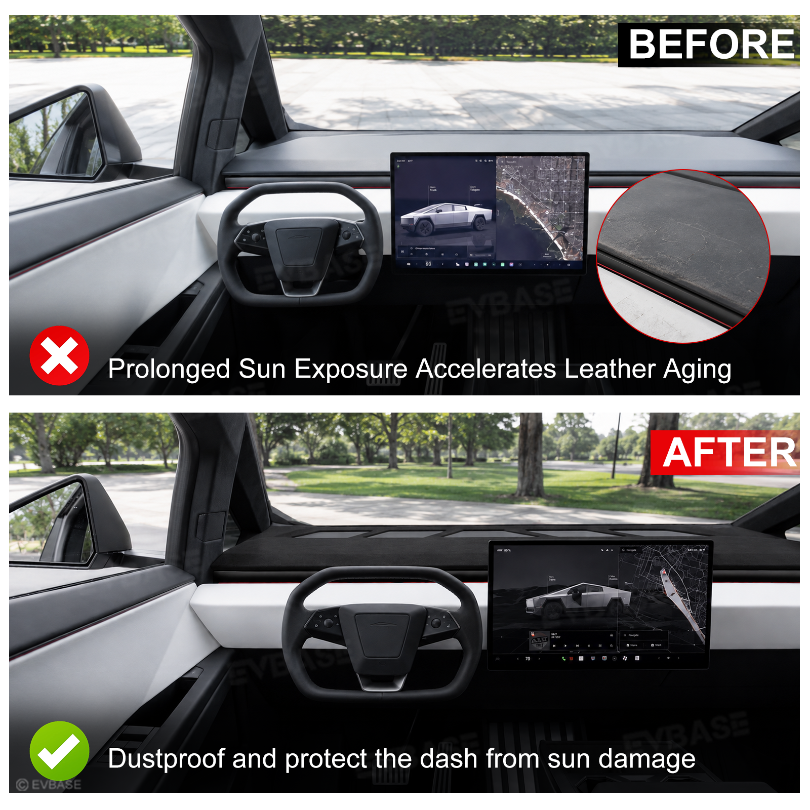 Cybertruck Dash Cover Anti-Glare Sun Protection Suede Dashboard Mat ...