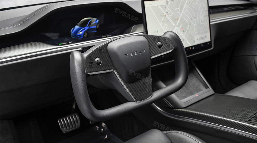 EVBASE Model S X Yoke Steering Wheel Cover Replacement Real Carbon Fib ...