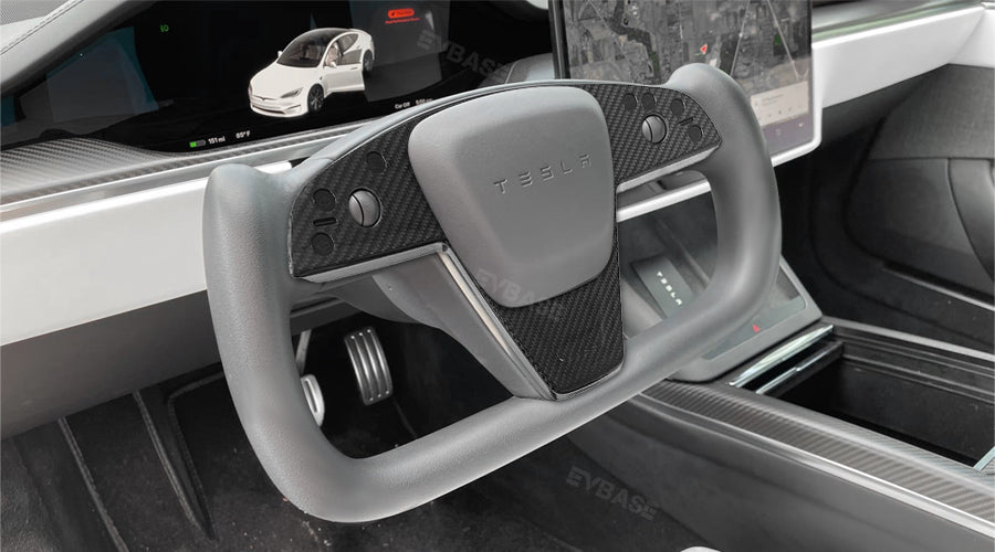 EVBASE Model S X Yoke Steering Wheel Cover Replacement Real Carbon Fib ...