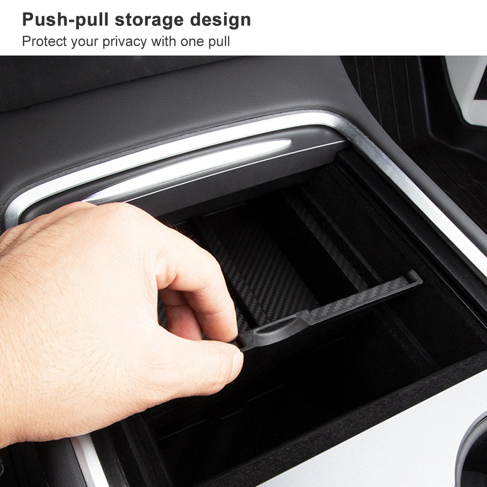 Center Console Tesla Organizer Carbon Fiber Armrest Storage Box Cup Ho ...