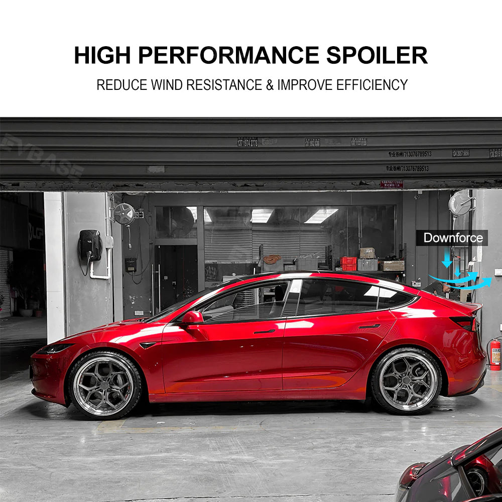 EVBASE Tesla Model 3 Highland Spoiler Wing Redline Real Carbon Fiber T ...