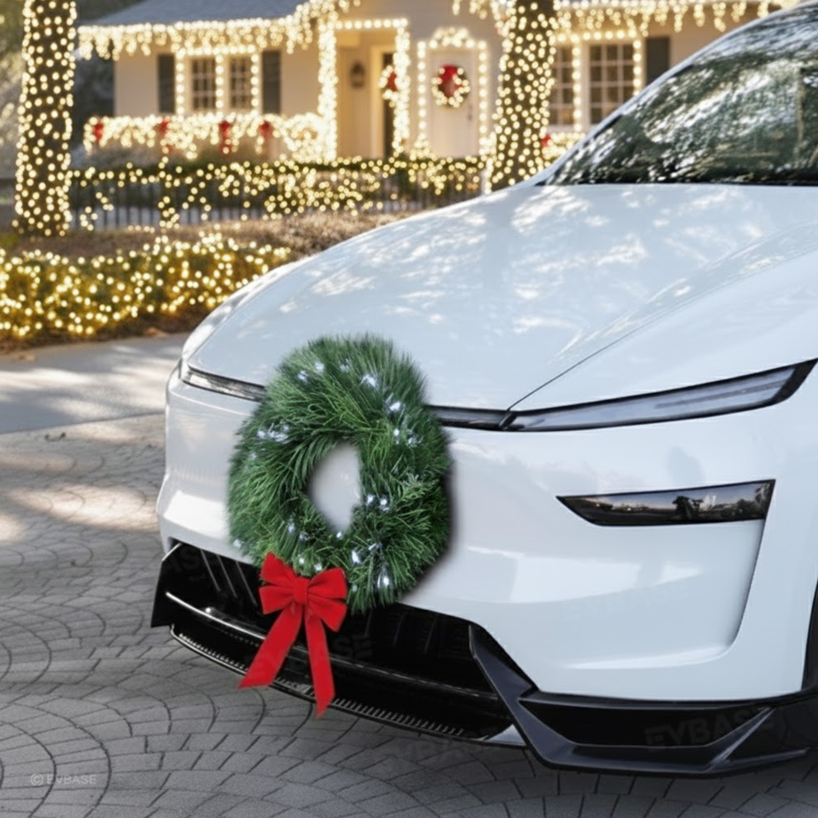 LED Christmas Wreath with Red Bow Holiday Car Exterior Decoration for ...