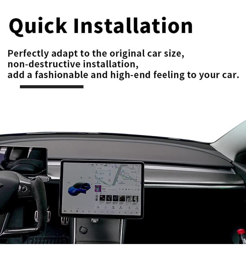 EVBASE Real Carbon Fiber Tesla Dashboard Front Door Cover Trim For Mod ...